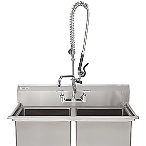 36" Height Commercial Sink Faucet with Pre Rinse Sprayer, 8 Inch Center Commercial Wall Mount Kitchen Faucet with 12” Swing Spout 3 Bay Commercial Compartment Sink Faucet for Restaurant Industrial