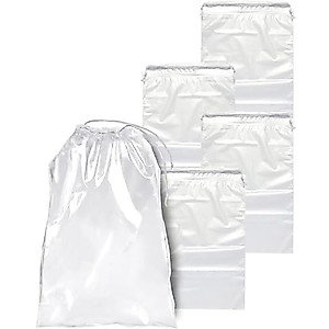 APQ Clear Drawstring Bag, 10 x 14 Inches. Pack of 50 Clear Plastic Drawstring Bags. 2 Mil Drawstring Clear Plastic Bags. Waterproof Clear Plastic Bags Drawstring for Cosmetics, Toiletries