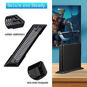 Younik Vertical Stand for PS4 Slim, Built-in Cooling Vents and Non-Slip Feet Steady Base Mount for PS4 Slim, Black