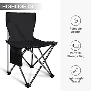 ReeMoo Camping Chair, Portable Folding Chair with Side Pocket and Storage Bag, Easy Folding and Storage, Folding Chair Suitable for Fishing, Travel, Beach, Picnic, Lawn Outdoor