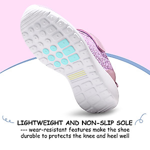 Harvest Land Kids Glitter Tennis Shoes Slip-On Toddler Fashion Sneakers Running Shoes with Woven Breathable Sports Shoes for Girls Hook-Loop Outdoor Casual, Purple, US2