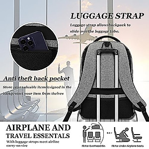 Laptop Backpack 17.3 Inch, School Backpack with USB Charging Port for teen boys, Unisex Large Travel Backpacks, Anti-theft Work Bookbags, Back to School College Backpack with Compartment, Grey