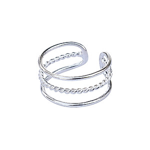 Handmade Silver Triple Band Adjustable Toe Ring, 925 Sterling Silver, Classic 3 Row Dainty Open Toe, Pinky or Knuckle Rings for Women, By MiYa Jewelry Creations