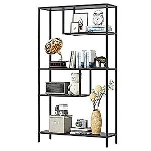 HOME BI Bookshelf,4 Tier Metal Frame Bookcase, Tall Book Shelf,Open Display Shelves for Office, Study Room, Living Room,Black 13" D x 39.37" W x 70.08" H