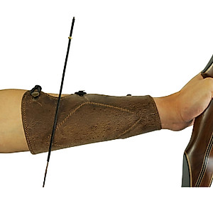 SAS Leather Traditional Vintage Arm Guard with Stretch Cord One Size with Metal Lace Hooks Armguard for Archery Bow Range Longbow Recurve Bow