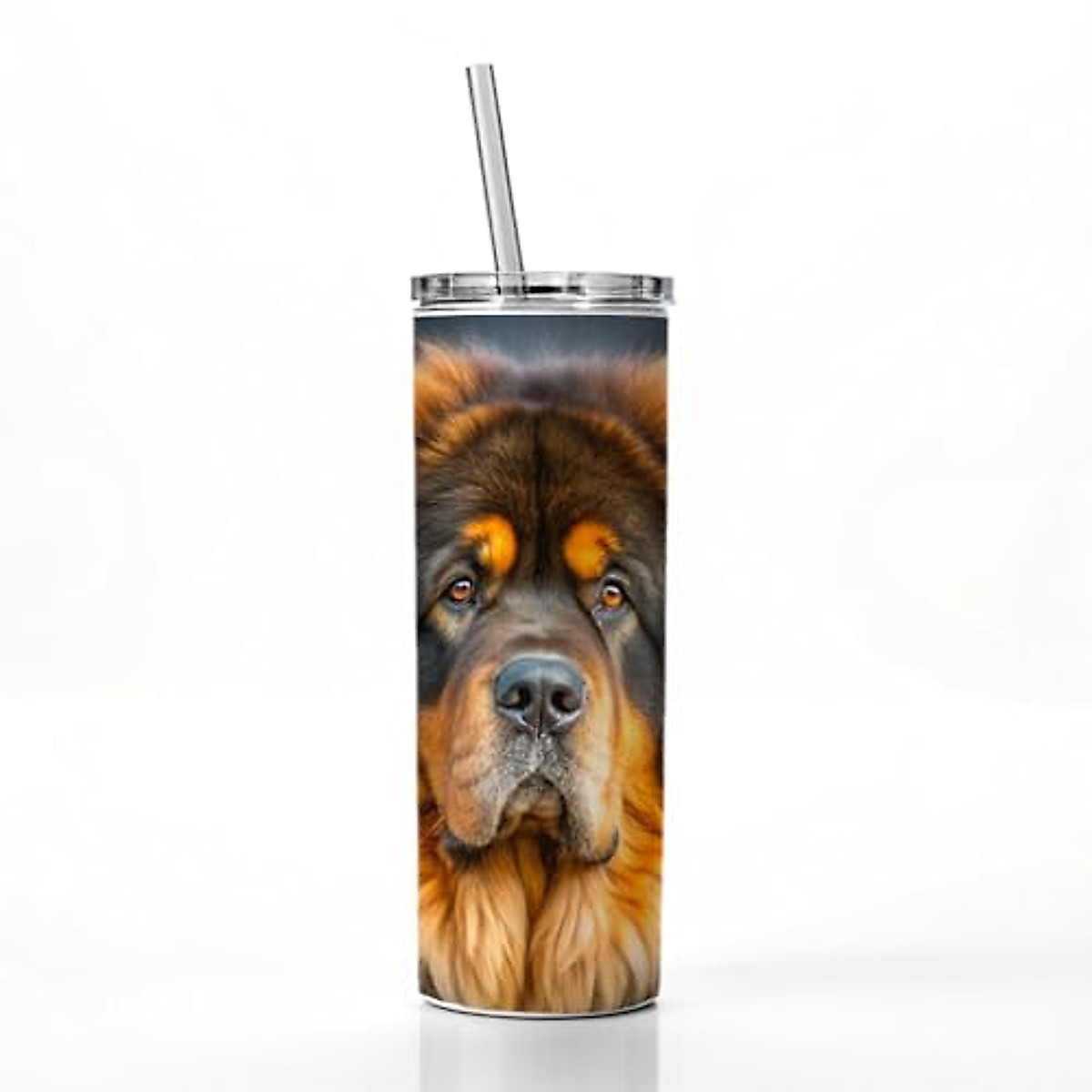 Tibetan Mastiff Dog Photo Skinny Tumbler 20oz with Straw Insulated Water Bottle Gift