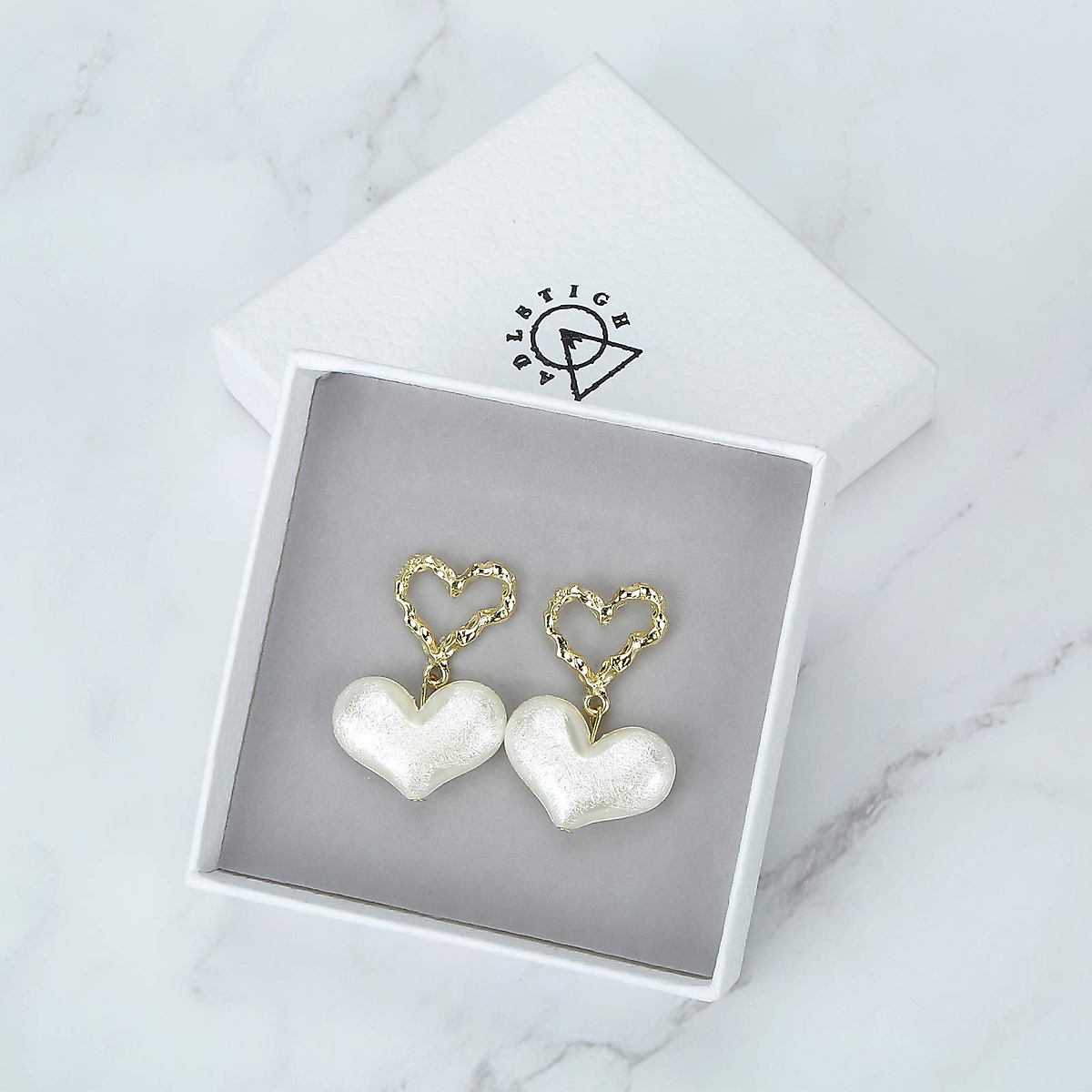 ADLSTIGH Heart Drop Earrings for Women, White Big Love Earring Jewelry Gift for Her, Mom and Friends + Gift Box For Free