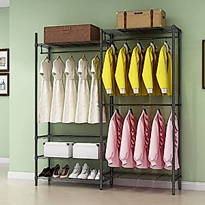 XIOFIO Heavy Duty Garment Rack, Metal Clothing Rack with 3 Hanging Rods and 6 Adjustable Shelves, Freestanding Open Wardrobe Organizer for Hanging Clothes,54"L x 16.5"W x 76.7"H Max Load 600LBS, Black