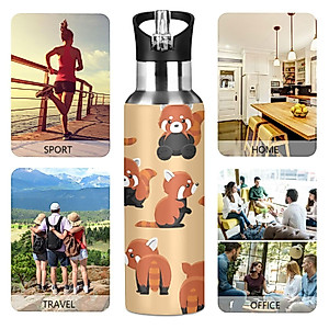 Dussdil Cute Red Panda Water Bottle Kid's Vacuum Insulated Tumblers Stainless Steel Cup BPA Free with Handle Straw Lid for Boys Girls Gifts 20 Oz