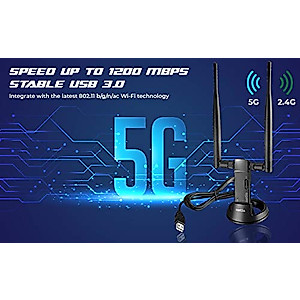 Netis WF2190 Wireless AC1200 Long-Range USB Adapter, Supports Windows, Mac, Linux, Two 5dBi High Gain Antennas, Free USB Cradle