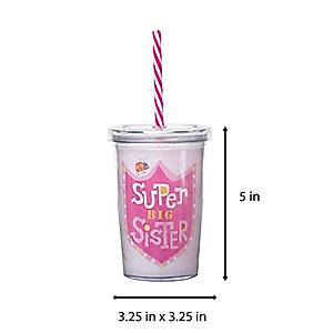 C.R. Gibson Super Big Sister Pink Insulated Small Acrylic Tumbler for Girls, 10 fl. Oz., Pink