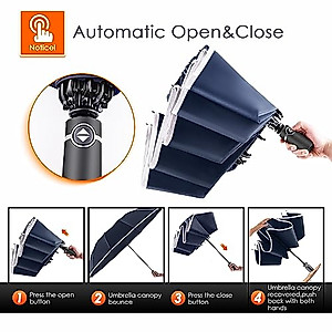 Bodyguard Inverted Umbrella Large Windproof Umbrellas for Rain Sun Travel Umbrella Compact with Reflective Stripe, Blue-46 IN