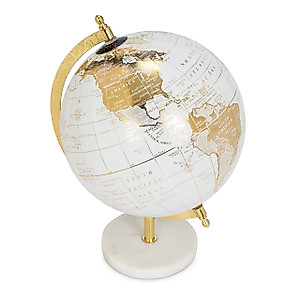 Abbott Collection 57-LATITUDE-18 Spinning Small Decorative Globe, White/Gold, 11" H