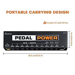 Asmuse Guitar Pedal Power Supply, 10 Isolated DC Output for 9V/12V/18V Guitar Bass Effects Pedals with Built-in USB Charging Port for Phone iPhone Pad iPad