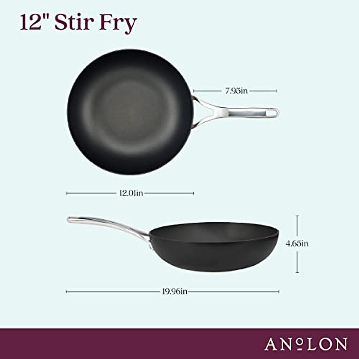 Anolon Nouvelle Copper Hard Anodized Nonstick Wok/Stir Fry Pan/Wok Pan - 12 Inch, Onyx Black