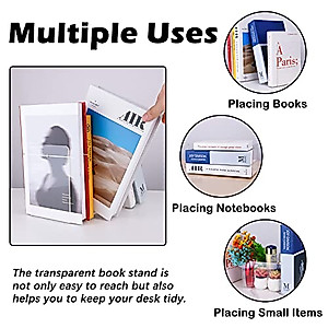 8 Pcs Clear Book Stoppers, Acrylic Book Ends for Book Shelves, Non-Slip Bookracks, Book Holder for School Supplies Library Office, Desktop Organizer for Bedroom Decoration Gift, 17.5×12×12 cm