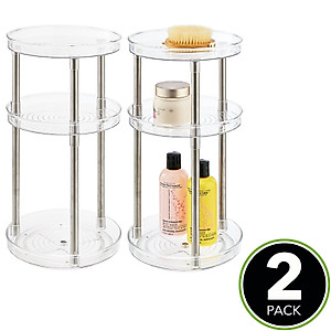 mDesign Spinning 3-Tier Lazy Susan 360 Rotating Makeup Organizer Storage Tower - Beauty Cosmetic Organization Caddy for Bathroom Vanity, Countertop, Makeup Table - Ligne Collection - 2 Pack - Clear
