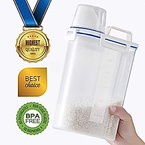 Airtight Rice Containers, BPA Free 3L Bin Dispenser with Pouring Spout, Measuring Cup for Cereal, Flour and Grain, Include a Stainless Steel Whisk and a Rice Spoon