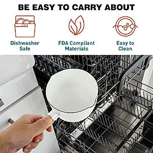 Milk Pot：Cabilock Enamel Milk Pan with Wooden Handle Butter Warmer Soup Pot Saucepan Pan Milk Pot Small Cookware with Pour Spouts for Boiling Milk Noodle Butter Coffee Baby Food