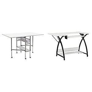 Sew Ready Hobby and Cutting Table - 58.75" W x 36.5" D White Arts and Crafts Table with 2 Mesh Storage Drawers & Studio Designs Sewing Table, 45.5" W x 23.5" D x 30" H, Black/White