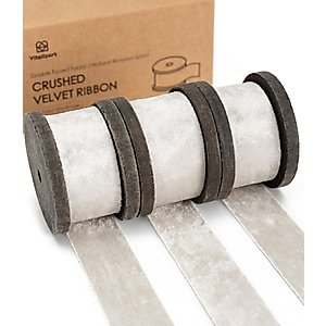 Vitalizart Velvet Ribbon Set 1" x 9Yd Wooden Spool White Luxury Velvet Ribbons Double Side for Christmas Tree Wreath Decoration Ornaments Gift Wrapping Flower Bouquet 3 Rolls * 3Yd