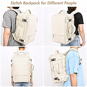 Rinlist Travel Backpack (2 Pieces Pink+Beige), Carry-on Backpack Flight-Approved for Men Women