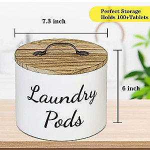Laundry Pods Container with Lid for Laundry Room Decor, Wood Laundry Pods Holder Dryer Sheets Fabric Softener Dispenser, Farmhouse Laundry Room Organization and Storage