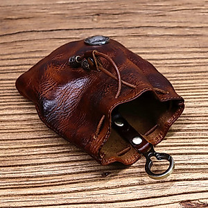 Wugebud 1 Pcs Leather Mini Medieval Pouch Keychain, Coin Organizer, Change Holder, Leather Drawstring Pouch for Men & Women