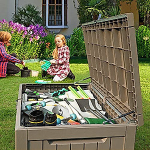 YITAHOME XXL 230 Gallon Large Outdoor Storage Deck Box for Patio Furniture, Outdoor Cushions, Garden Tools and Sports/Pools Equipment, Weather Resistant Resin, Lockable (Taupe)
