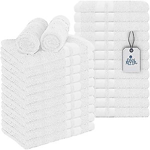 DAN RIVER Salon Towels Set Pack of 24, Ultra Soft 100% Cotton Facial and Hair Drying Cloth in Bulk Multi-Purpose for Gym, Makeup, Spa, Home White Hand Towel | 16x26 inches 400 GSM
