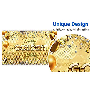 Funnytree 70.8" x 43.3" Happy Golden Birthday Backdrop Gold Shiny Glitter Diamonds Balloons Background Bday Girls Luxury Party Supplies Banner Cake Table Decor Photobooth Props Gifts Fabric