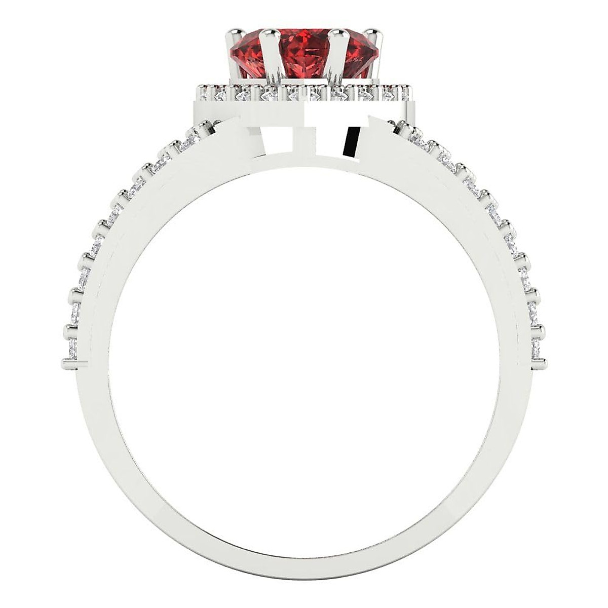 Clara Pucci 1.72ct Heart Cut Solitaire Halo split shank Natural Scarlet Red Garnet designer Modern Statement Ring Solid 14k White Gold