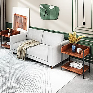 SAMTRA Nightstand, End Table with Open Wood Shelf, Bedside Tables with Steel Frame, Side Table for Bedroom, Living Room, Easy Assembly, Black and Rustic Brown