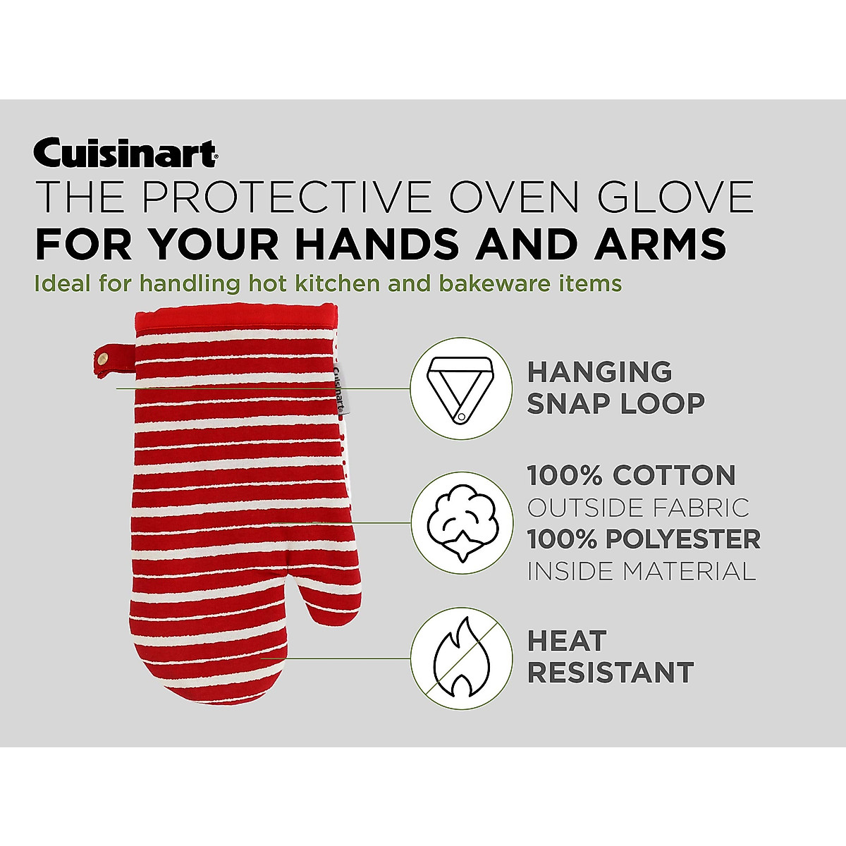 Cuisinart Reversible Print Oven Mitts, 2pk - Heat Resistant Oven Gloves Provide Protection and Safe Insulation to Handle Hot Kitchen Items - Non Slip Oven Mitt Set with Hanging Loop - Salsa Red