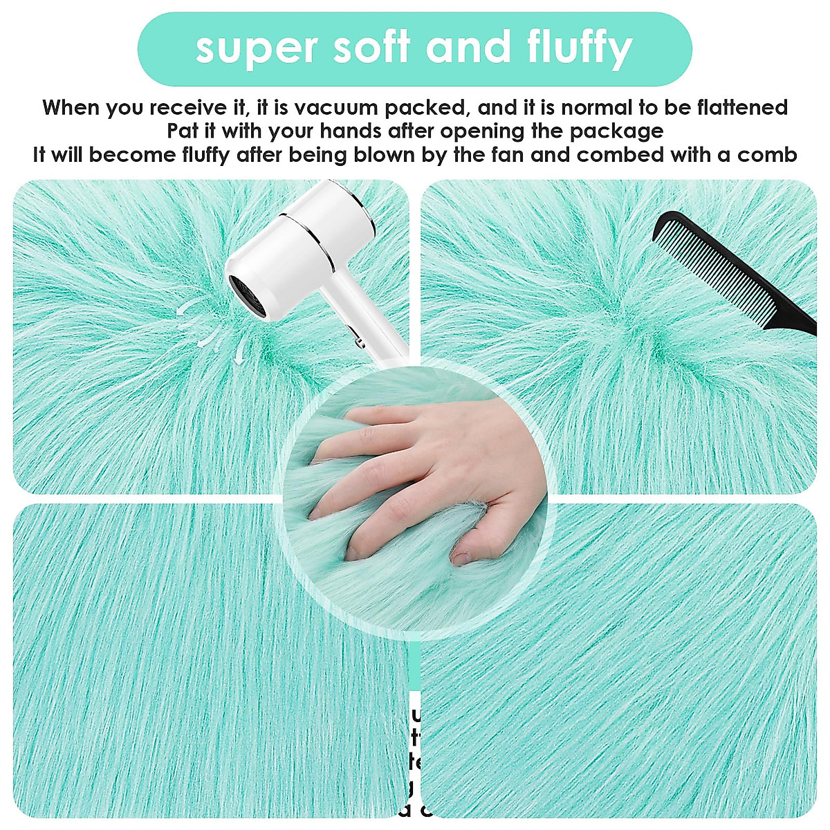 WLLHYF 10 Inches Mini Square Faux Fur Rug， Small Fluffy Area Rug Cushion for Living Room Sofa Bedroom Floor Soft Square Chair Cover Seat Pad Nail Mat for Photographing Background of Jewelry