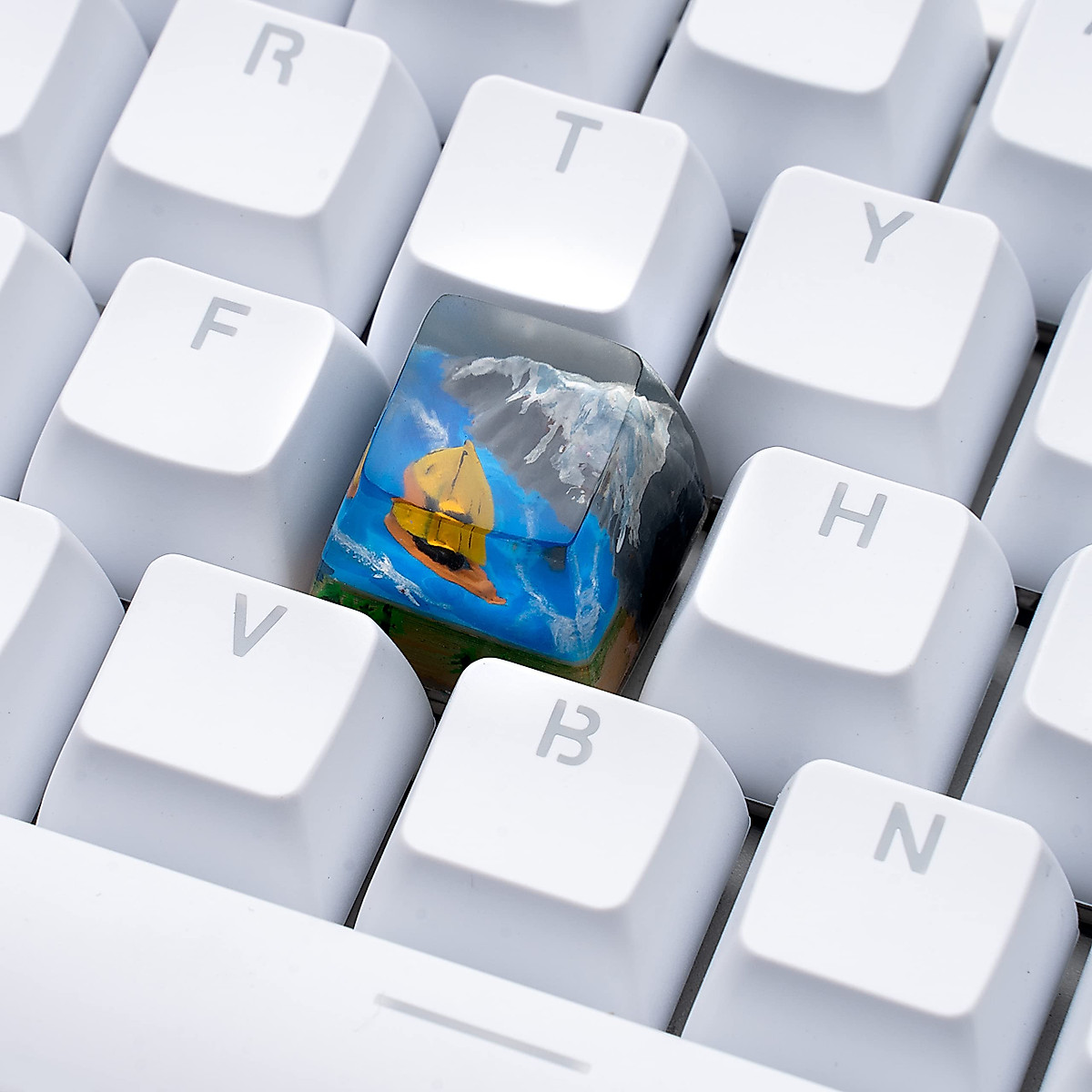Ocean Key Artisan Keycaps for DIY Replacement Handmade Resin Keycaps for Decoration, Ship and Sea Handmade Resin Keycaps for Switch Gaming, Cherry MX Mechanical Keyboards (Yellow and Blue)