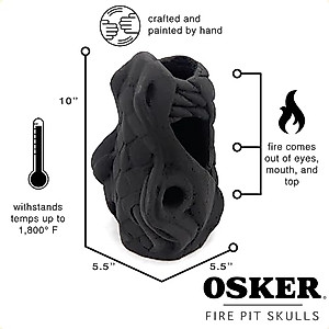 OSKER Dragon | Ceramic Fireproof Fire Pit Skull Log for Bonfire, Campfire, Fireplace, Firepit | Halloween Decor | for Gas, Propane, or Wood Fires - Black