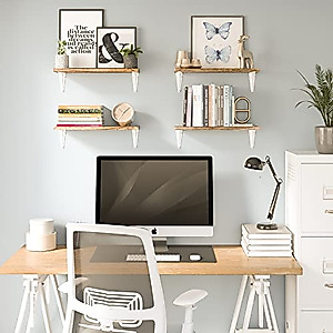 Wallniture Arras Floating Shelves for Wall Storage, 17"x6" Living Room Wall Decor, Bookshelf for Bedroom, Kitchen Organization and Storage Shelves, Burnt Finish White Brackets Set of 4