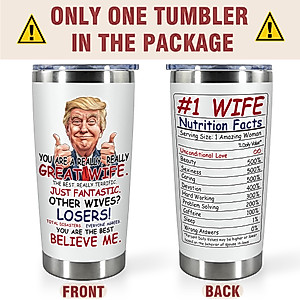 Paoren Funny Birthday Gifts, Great Wife Coffee Mug, 20oz Best Wife Gift Ever Tumbler with Lid and Straw for Wedding Anniversary, White