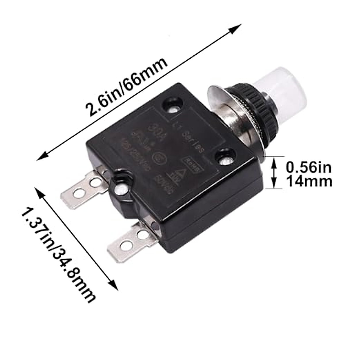 smseace 30Amp Electric Button Breaker 125/250VAC,Thermal Overload Protector L1 Series with Manual Reset, Waterproof Button Cap L1-30A