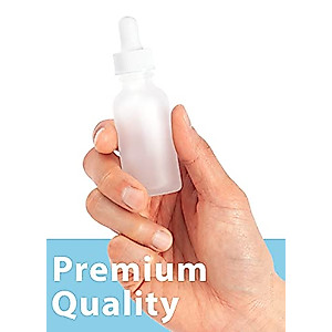 JUVITUS 1 oz Frosted Clear Glass Boston Round Empty Bottle with White Graduated Measurement Glass Dropper (12 pack)