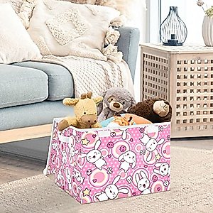 RunningBear Kawaii Rabbit Large Storage Bins with Lid Collapsible Storage Bin Storage Containers Foldable Fabric Storage Boxes for Home Office