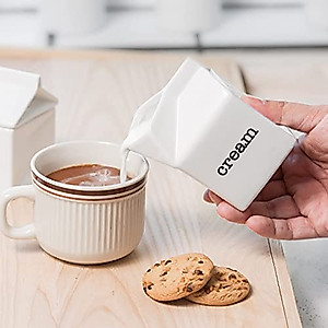 Ceramic Sugar and Creamer Set, Milk Carton Shaped White Cream Jug and Sugar Bowl with lid