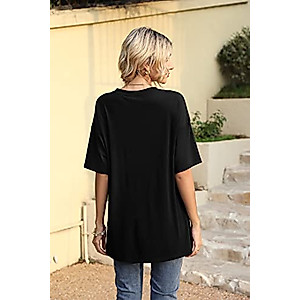 Iandroiy Womens Oversized Tees Loose T Shirts Half Sleeve V Neck Tops (Large, Black)