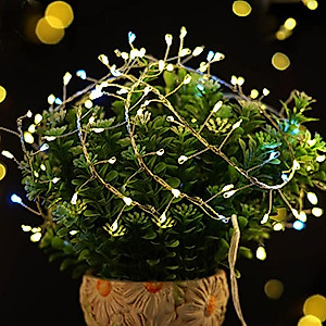 RESNICE 50FT Firecracker String Lights 500 LEDs Warm White Plug in Indoor Silver Wire LED Cluster Fairy Lights with Remote for Christmas Tree,Plant,Bedroom,Garden,Patio,Backyard