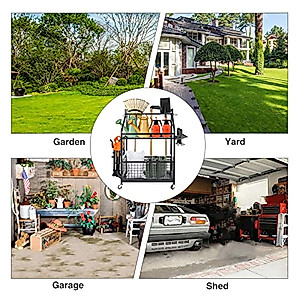 Stonehomy Garden Tool Storage Organizer with Wheels, Standing Garage Tool Holder, Yard Tool Tower Rack for Lawn and Outdoor, Black