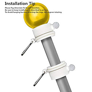 Tangle Free Flag Pole Mounting Ring Clip - Rotating Flapole Mounting Rings with Metal Clips 360 Degree Free Rotating Adjustable Fasteners 1 Pair (White 1 Inch)
