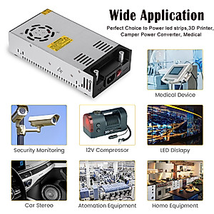 New Version AC to DC Converter,Titoe SMPS 110V-220V AC to 12V DC Converter Power Supply Adjustable Switch Power Supply Transformer Max 50A 600W Built in Cooling Fan