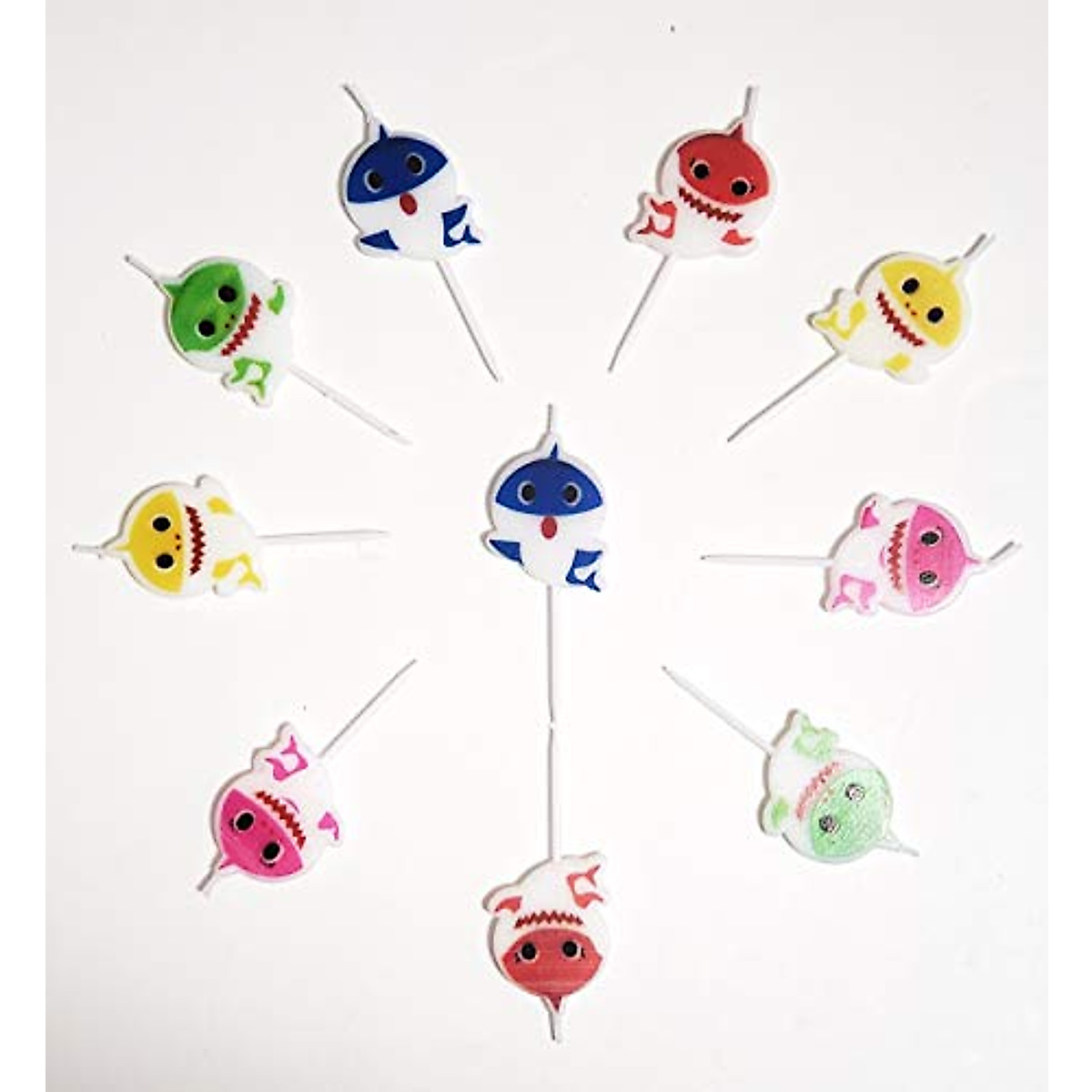 10 Count Special Cake Candles Topper with Holder for Wedding Party Birthday Valentine's Day Cake Decoration, Perfect Wish Gift for Kid and Adult (Baby Shark)