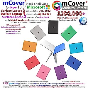 mCover Case Compatible for 13.5" Microsoft Surface Laptop 5/4 / 3 Laptop with Metal Keyboard ONLY (NOT Fitting with Cheaper Surface Laptop Models with Alcantara Keyboard) - Clear